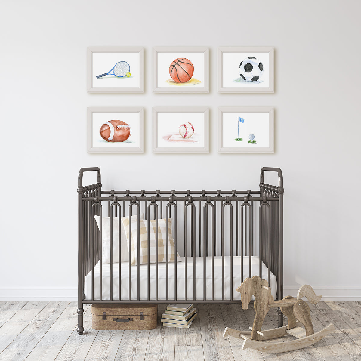 Sports Theme Watercolor Art Print Set - Tennis Basketball Soccer Footb ...