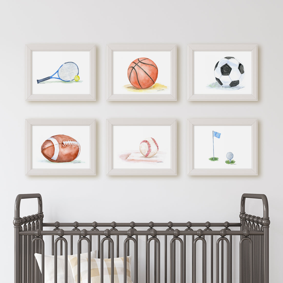 Sports Theme Watercolor Art Print Set - Tennis Basketball Soccer Footb ...